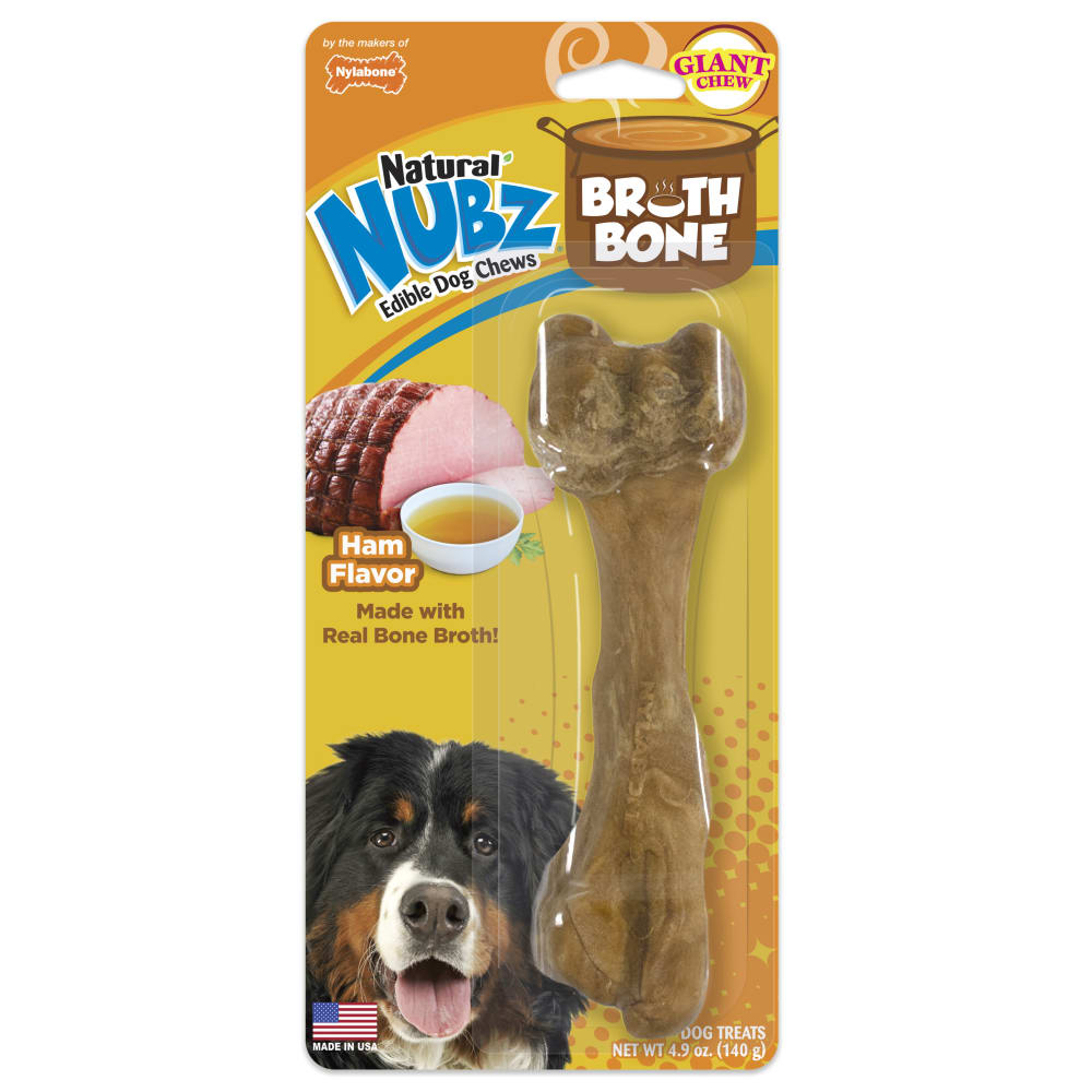Nylabone Nubz Ham With Bone Broth 1Ct Card (In Shelf Tray) Giant Edible ...
