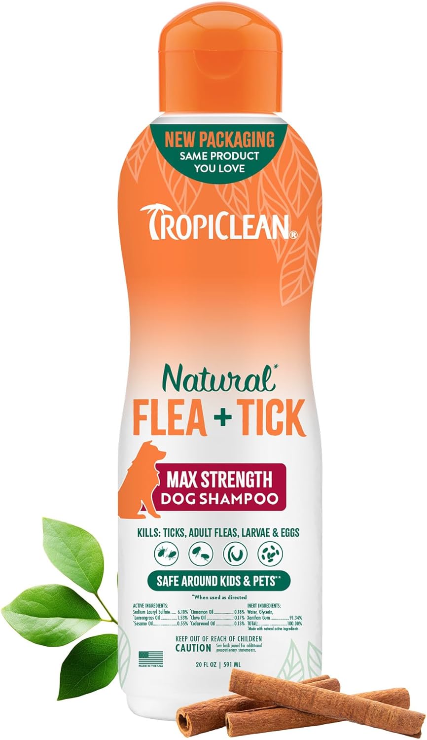 Tropiclean Natural Flea & Tick Shampoo - Maximum Strength for Dogs - 20 oz