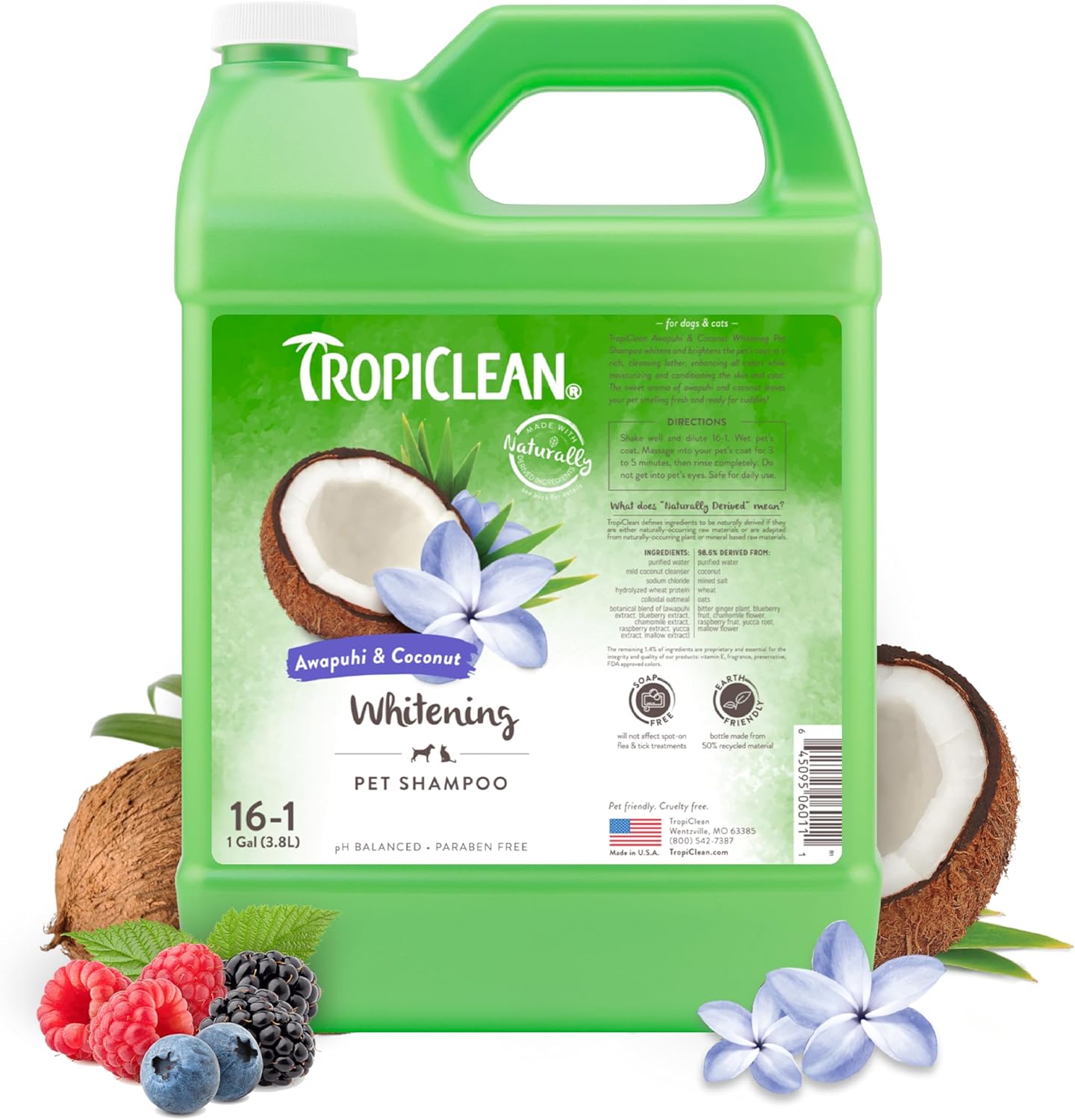 TropiClean Awapuhi & Coconut Whitening Shampoo for Pets, 1 gallon