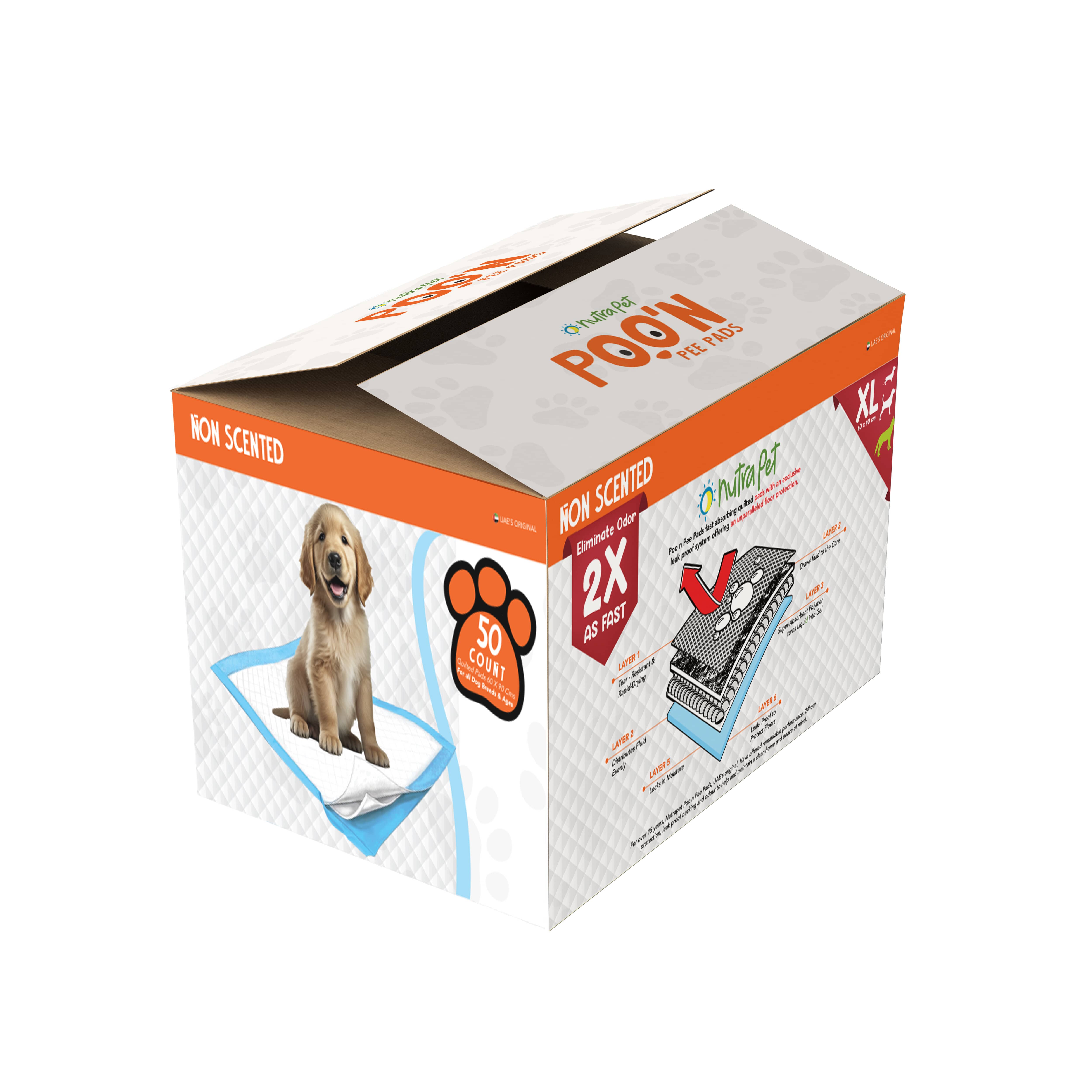 Nutrapet Poo N Pee Pads XL Non-Scented - Fast Absorption With Floor Mat Stickers (60x90cms) - 50 ...